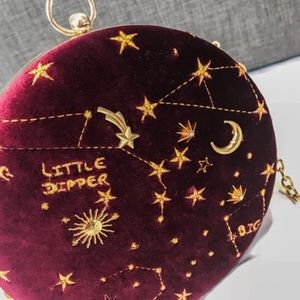 Bags | Celestial Black Embroidered Velvet Bag Gold Star | Poshmark